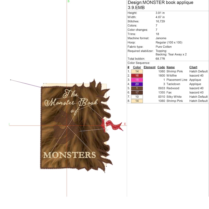 The Monster Book of Monsters Applique Cover Embroidery Design ...