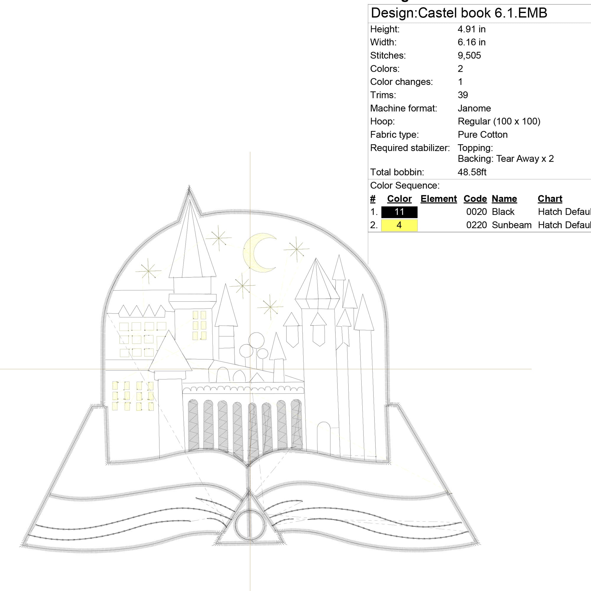 Magic School Castle at Night in a Book Embroidery Design - Wizarding ...