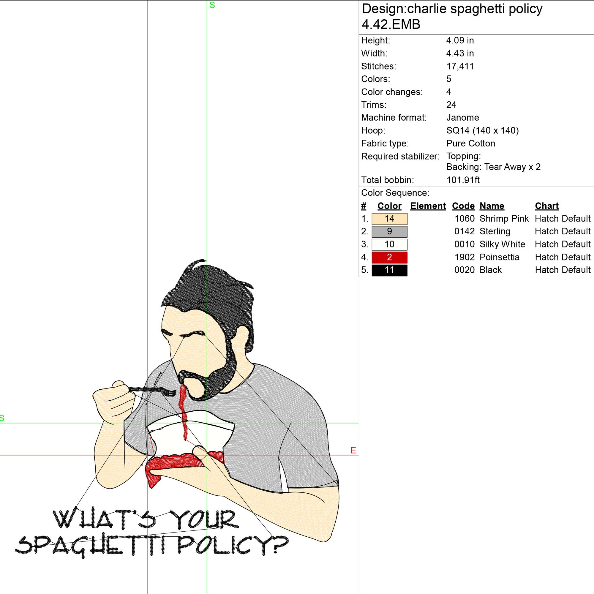 Charlie Day What's Your Spaghetti Policy Embroidery - Etsy