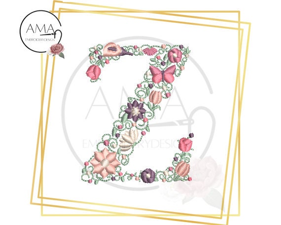 Unique Flower Alphabet - Instant Download Machine Embroidery Design ...