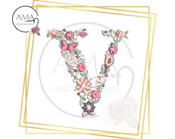 Floral Font Flower Alphabet V Letter Embroidery Design, Machine ...