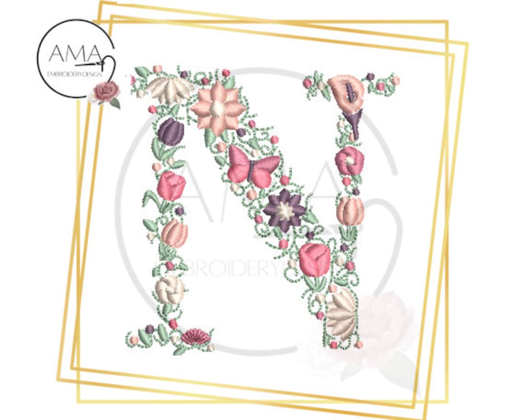 Unique Flower Alphabet - Instant Download Machine Embroidery Design ...