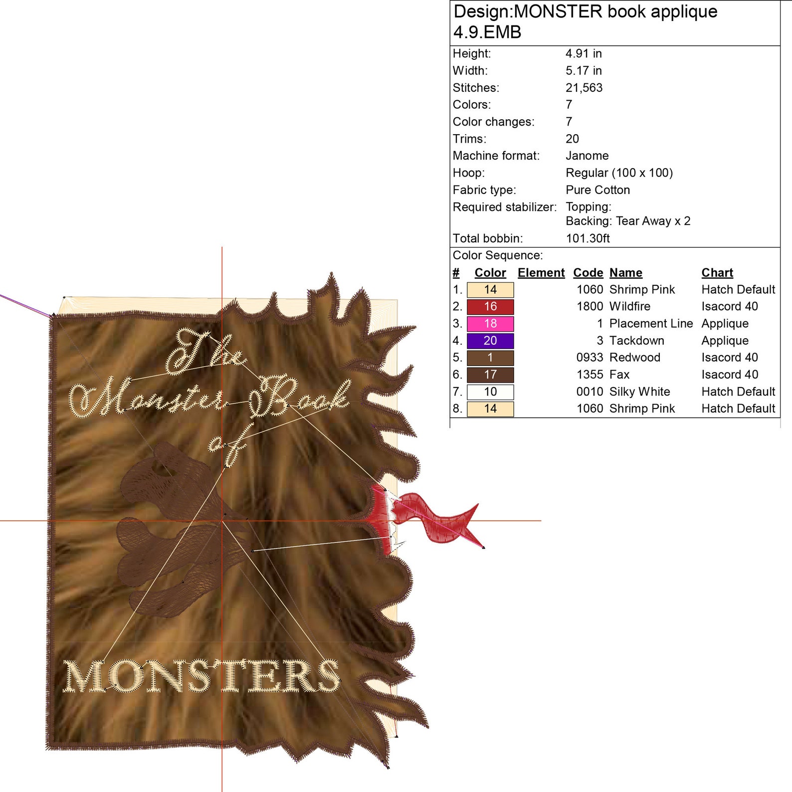 The Monster Book of Monsters Applique Cover Embroidery Design ...