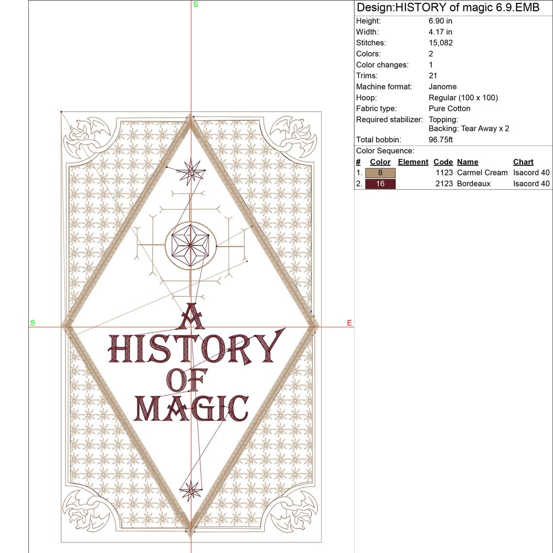 A History of Magic Book Cover Embroidery Design - Wizarding School for ...