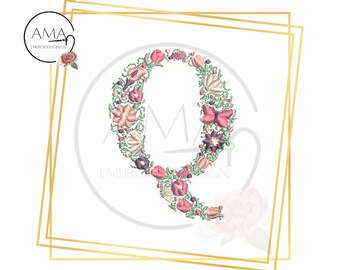 Floral Font Flower Alphabet Q Letter Embroidery Design, Machine ...