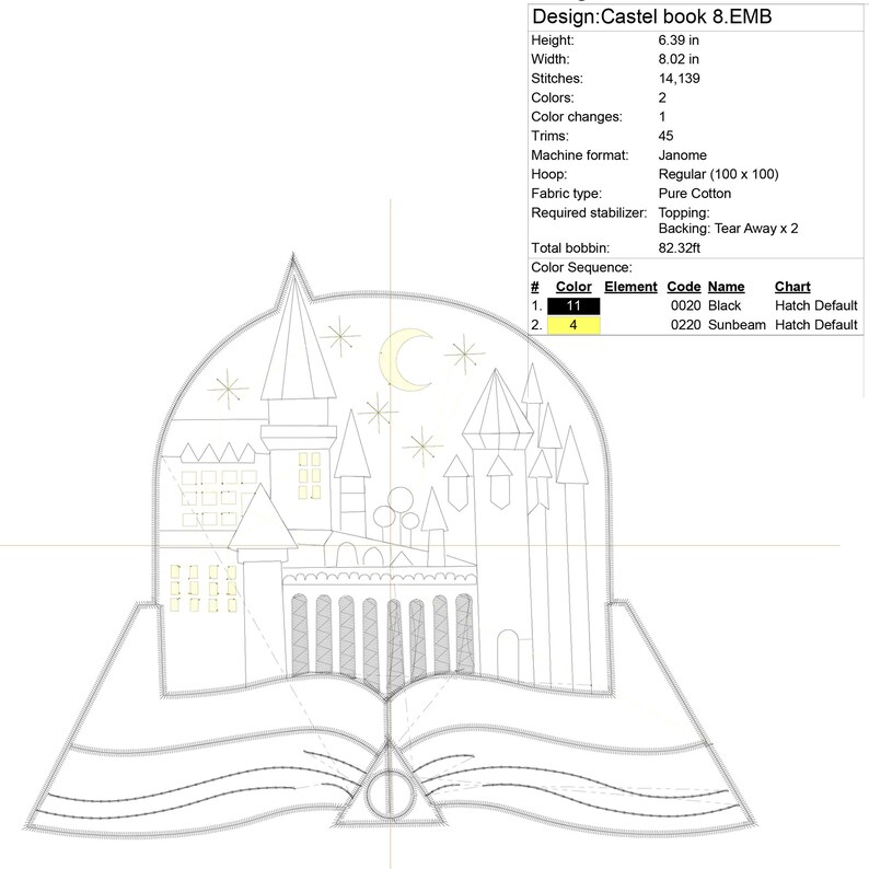 Magic School Castle at Night in a Book Embroidery Design - Wizarding ...
