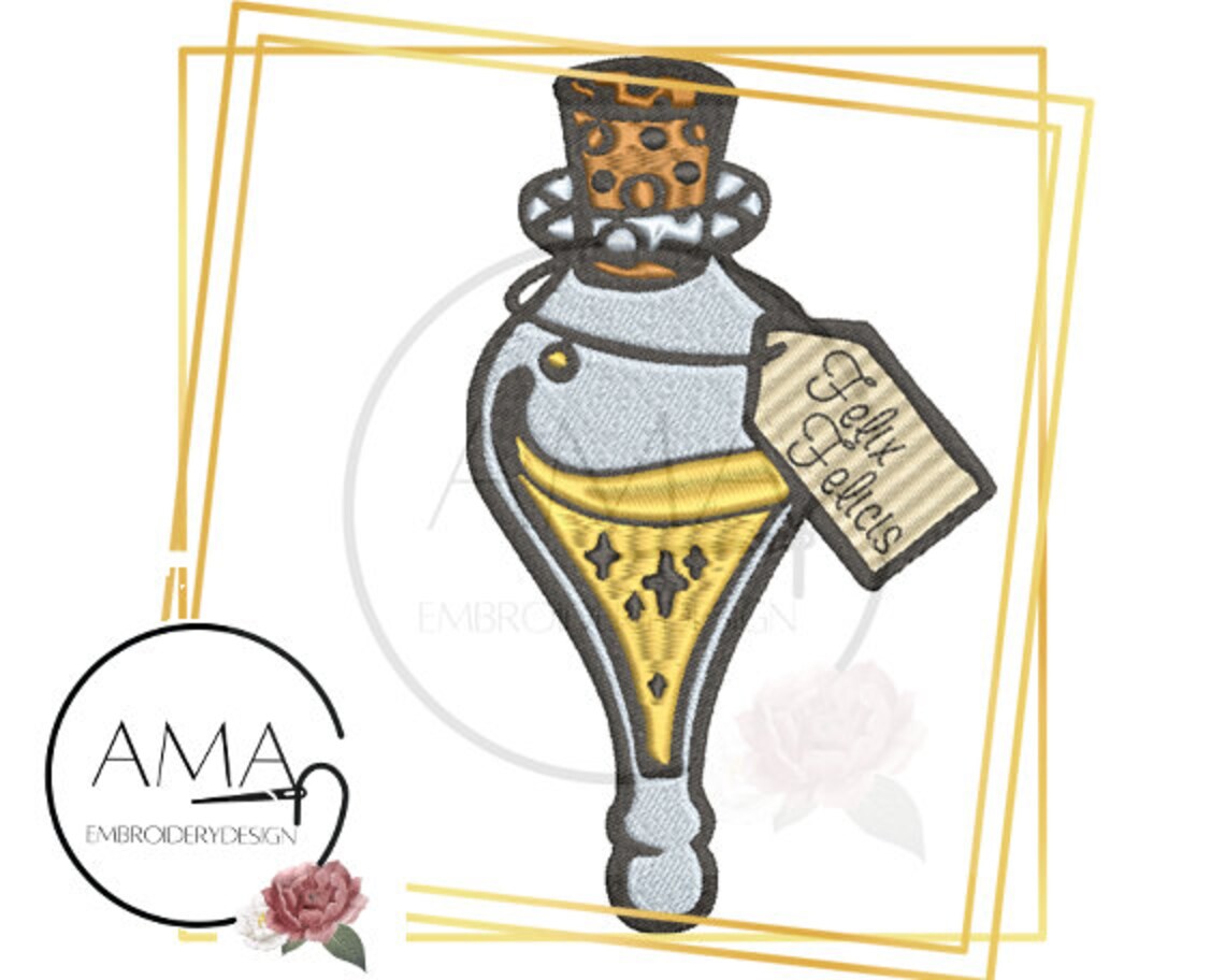 Felix Felicis Liquid Luck Potion Bottle Embroidery Design - Etsy