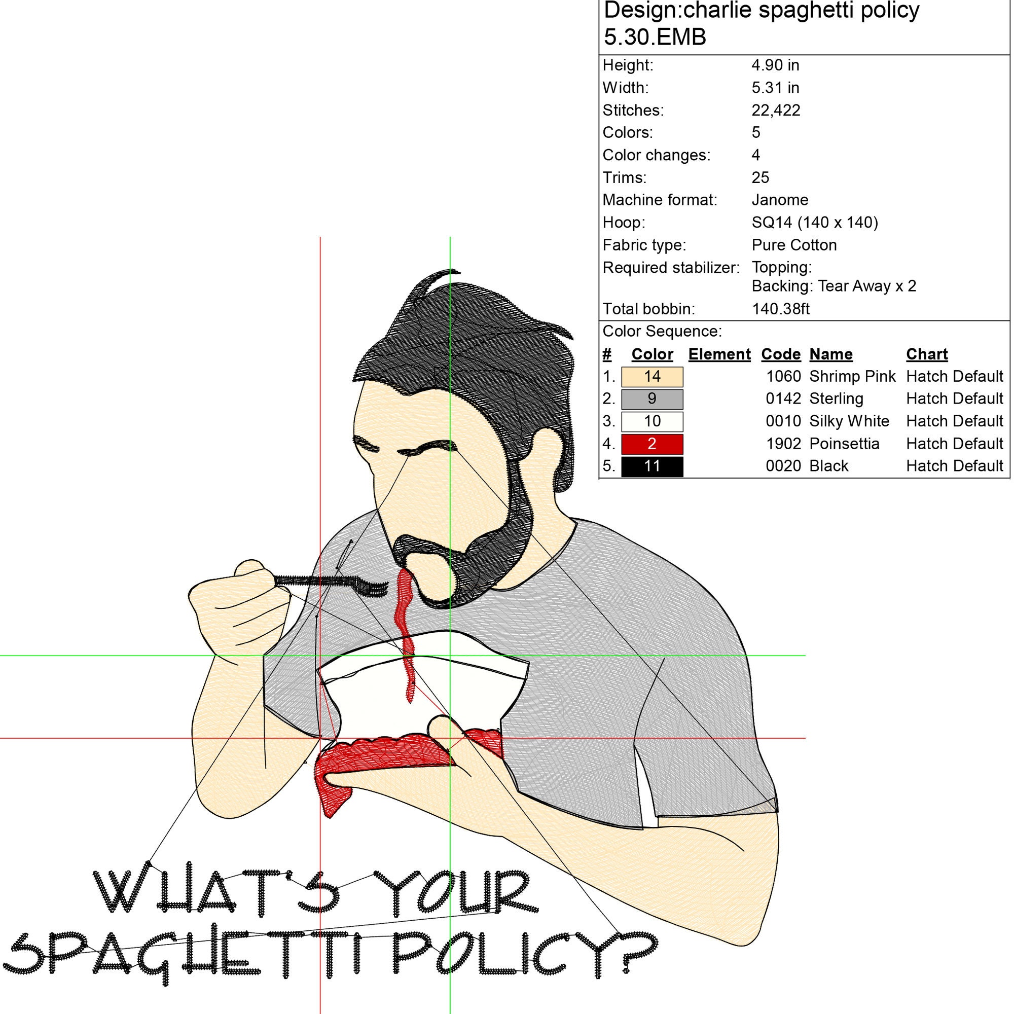Charlie Day What's Your Spaghetti Policy Embroidery - Etsy
