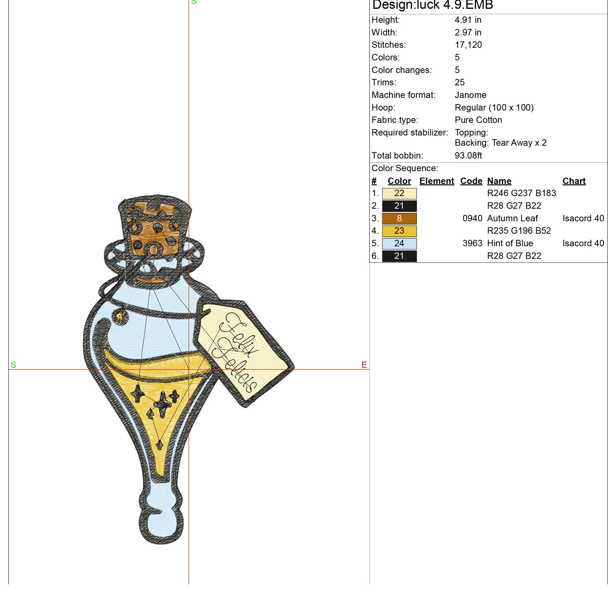 Felix Felicis Liquid Luck Potion Bottle Embroidery Design - Etsy