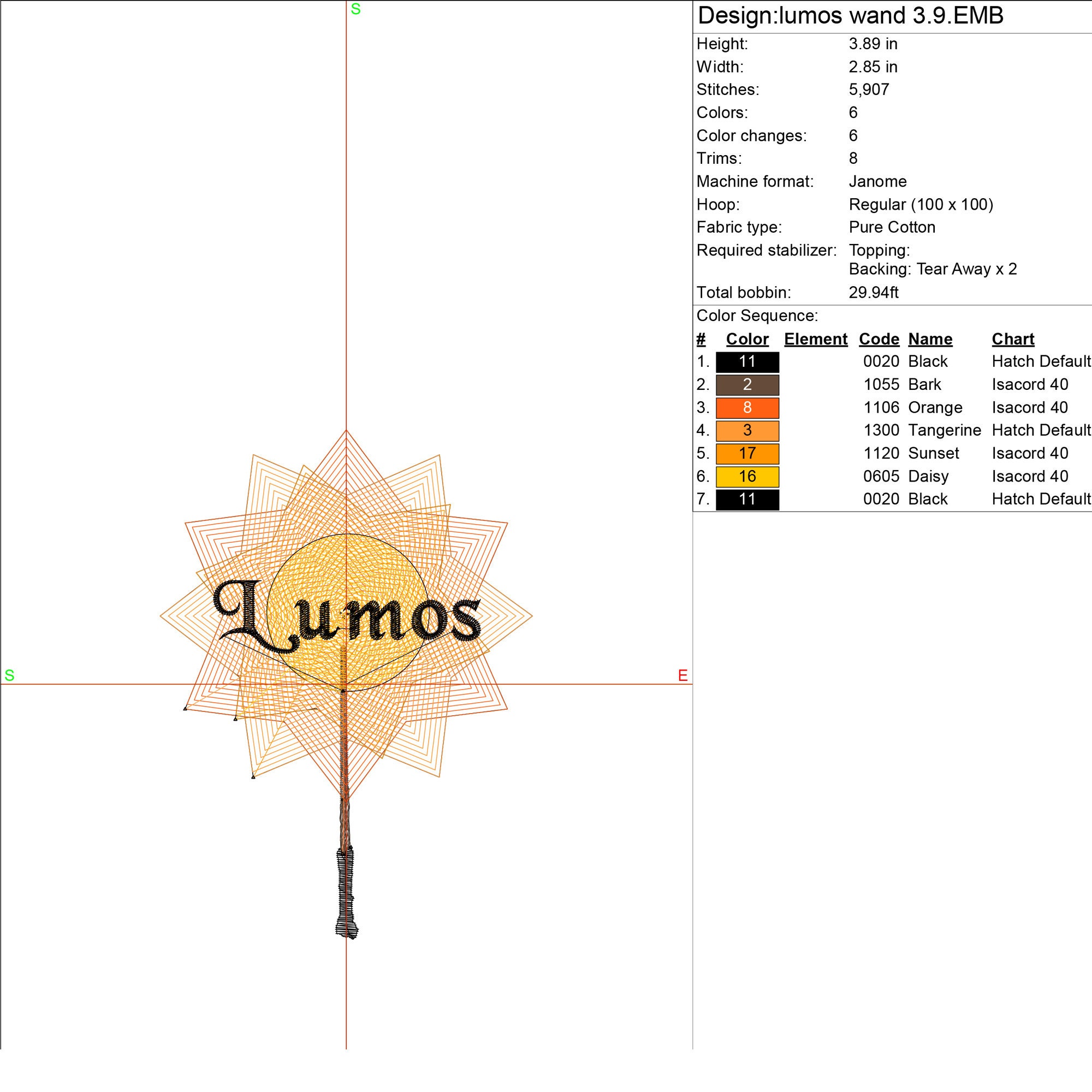 The Lumos Charm Light Spell Embroidery Design Wizarding - Etsy