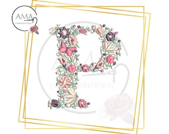 Flower Alphabet "p" Embroidery Design - Etsy