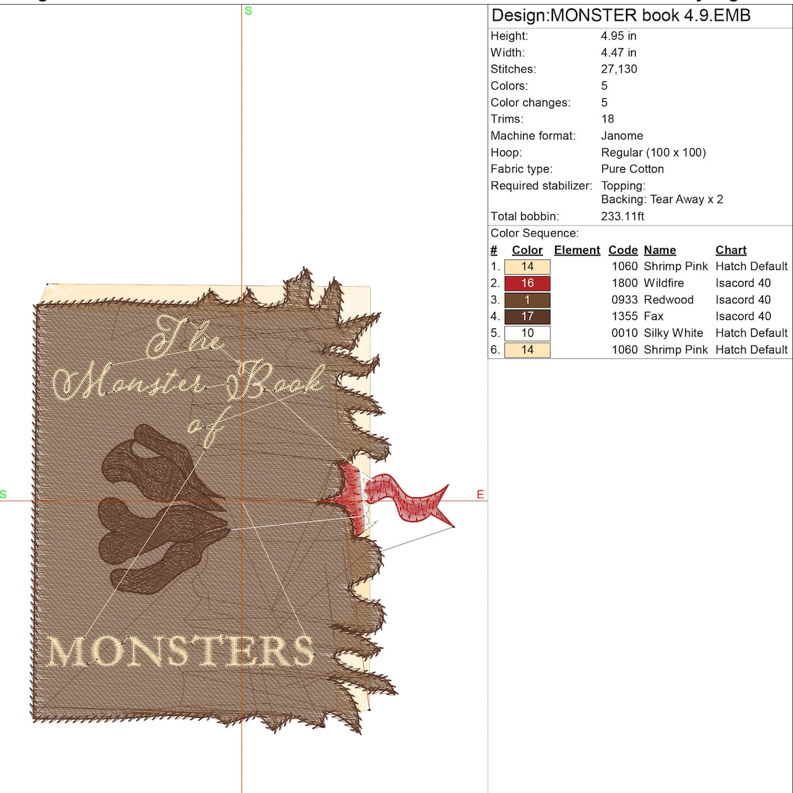 The Monster Book of Monsters Cover Embroidery Design - Wizarding School ...