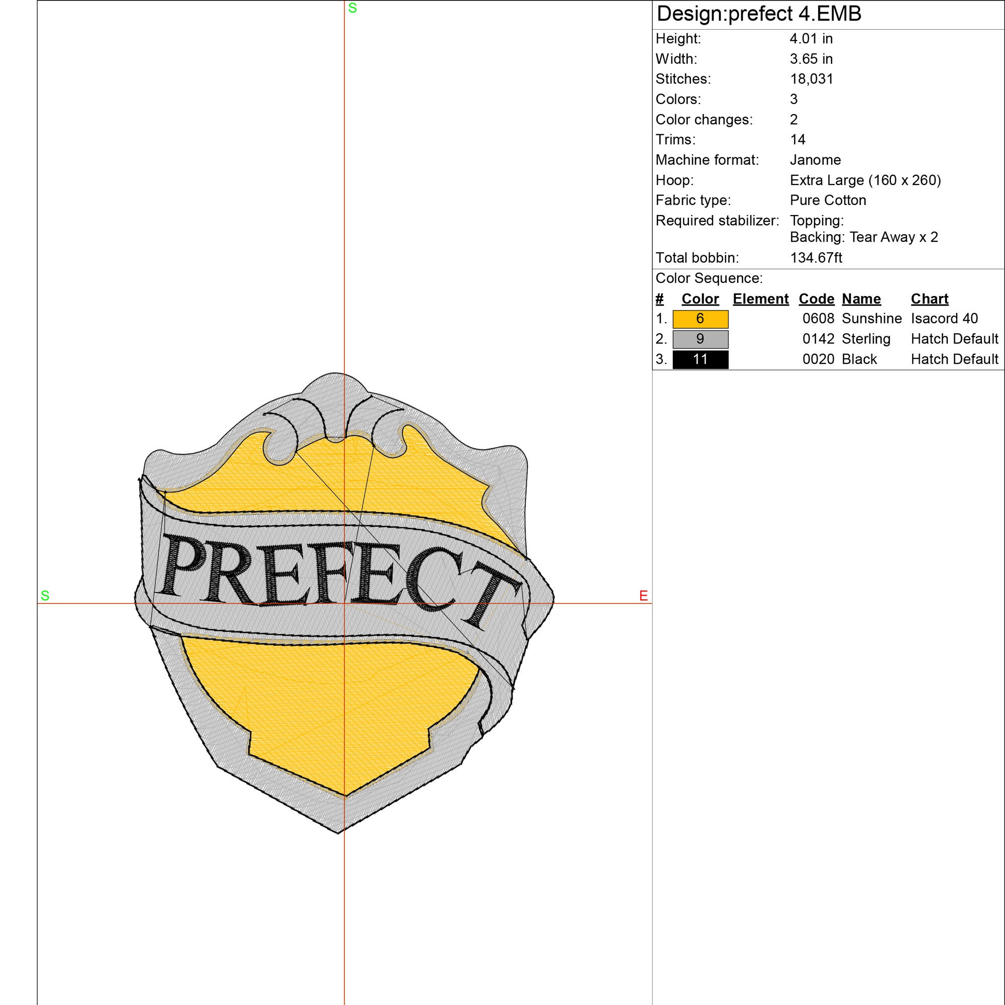 School Prefect Badges Embroidery Design - Wizarding School for Witches ...