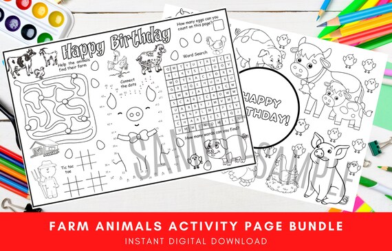 Farm Animal Coloring & Activity Instant Digital Download - Etsy