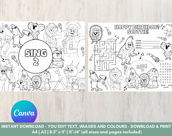 EDITABLE Sing 2 A3 and A4 Activity Sheet Sing 2 Coloring Sheet Sing 2 ...