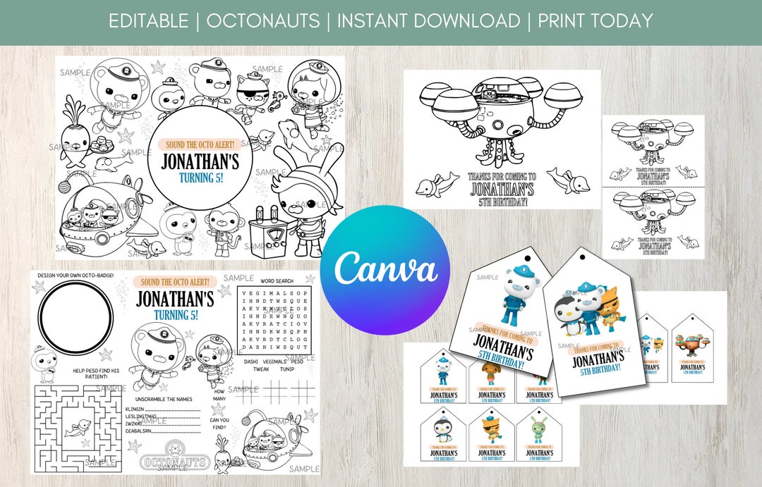 Editable Octonauts Bundle Activity Placemats. Gift Tags, Party Bag ...