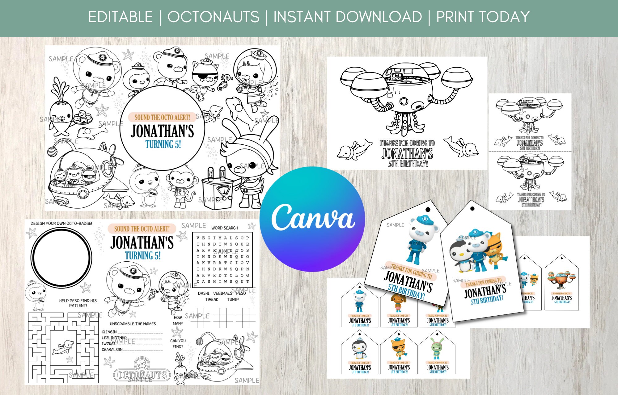 Editable Octonauts Bundle Activity Placemats T Tags Party Etsy