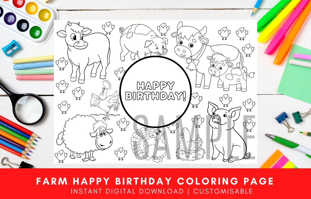 Farm Animal Coloring Instant Digital Download Sheets. Happy Birthday ...