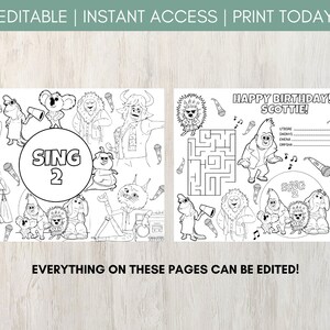 EDITABLE Sing 2 A3 and A4 Activity Sheet Sing 2 Coloring Sheet Sing 2 ...