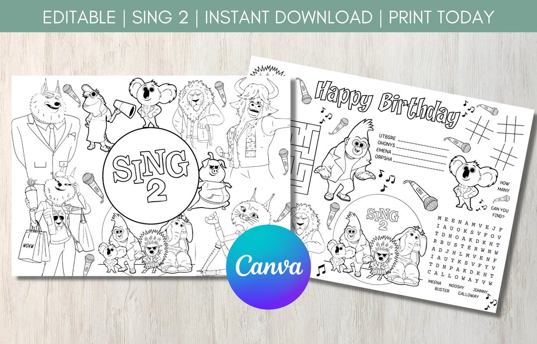 EDITABLE Sing 2 Activity Sheet Sing 2 Coloring Sheet Sing 2 - Etsy Canada