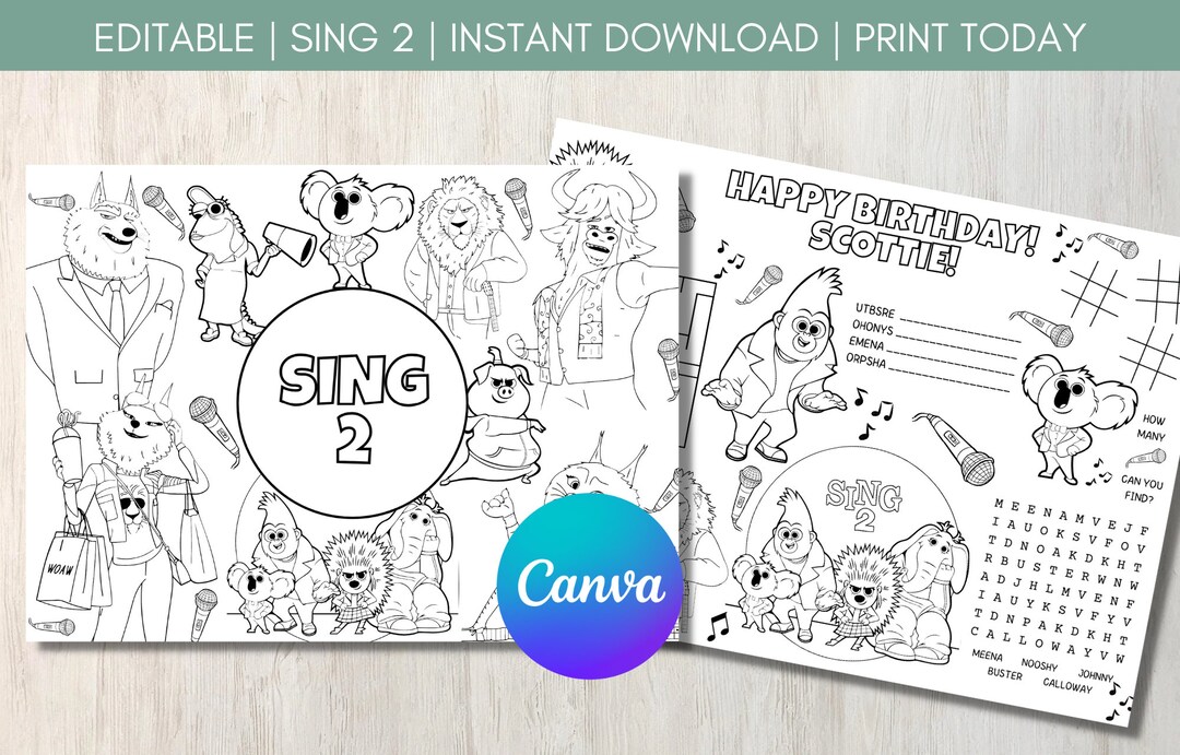 EDITABLE Sing 2 Activity Sheet, Sing 2 Coloring Sheet, Sing 2 Birthday ...