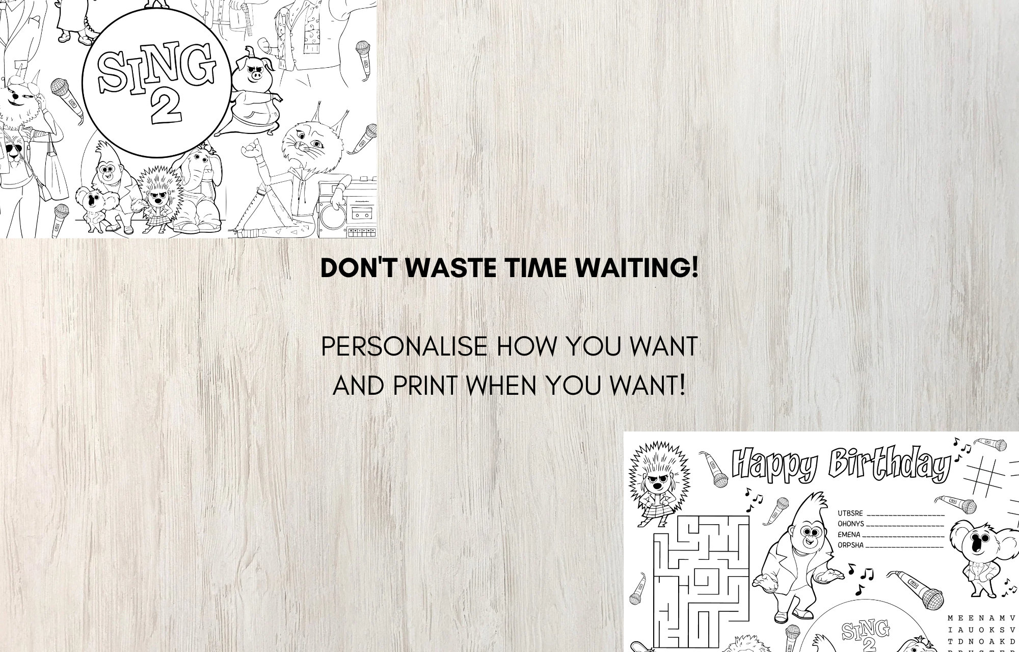 EDITABLE Hoja de actividades A3 y A4 de Sing 2 / Hoja para colorear de ...