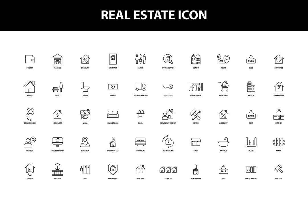 Real Estate Icons Bundle - Real Estate Line Icons - Real Estate Circle ...