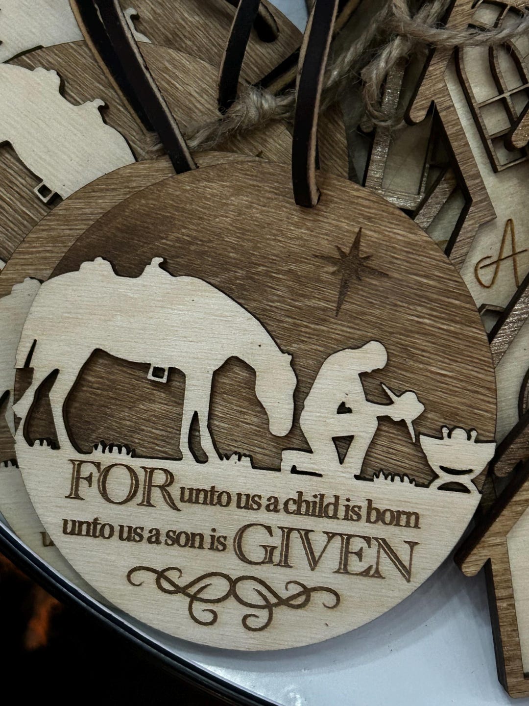 Cowboy Christmas Nativity - Laser Cut Christian Ornament “for Unto Us a ...