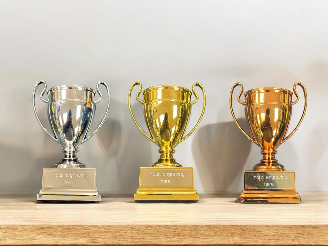 Small Gold, Silver & Bronze Trophy | Free Engraving | 13cm | Office ...