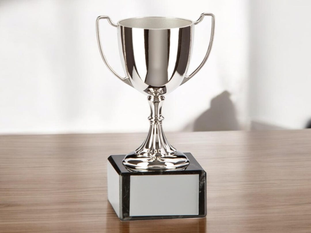 Silver Nickel Plated Trophy With Marble Base, Free Engraving, 2 Sizes ...