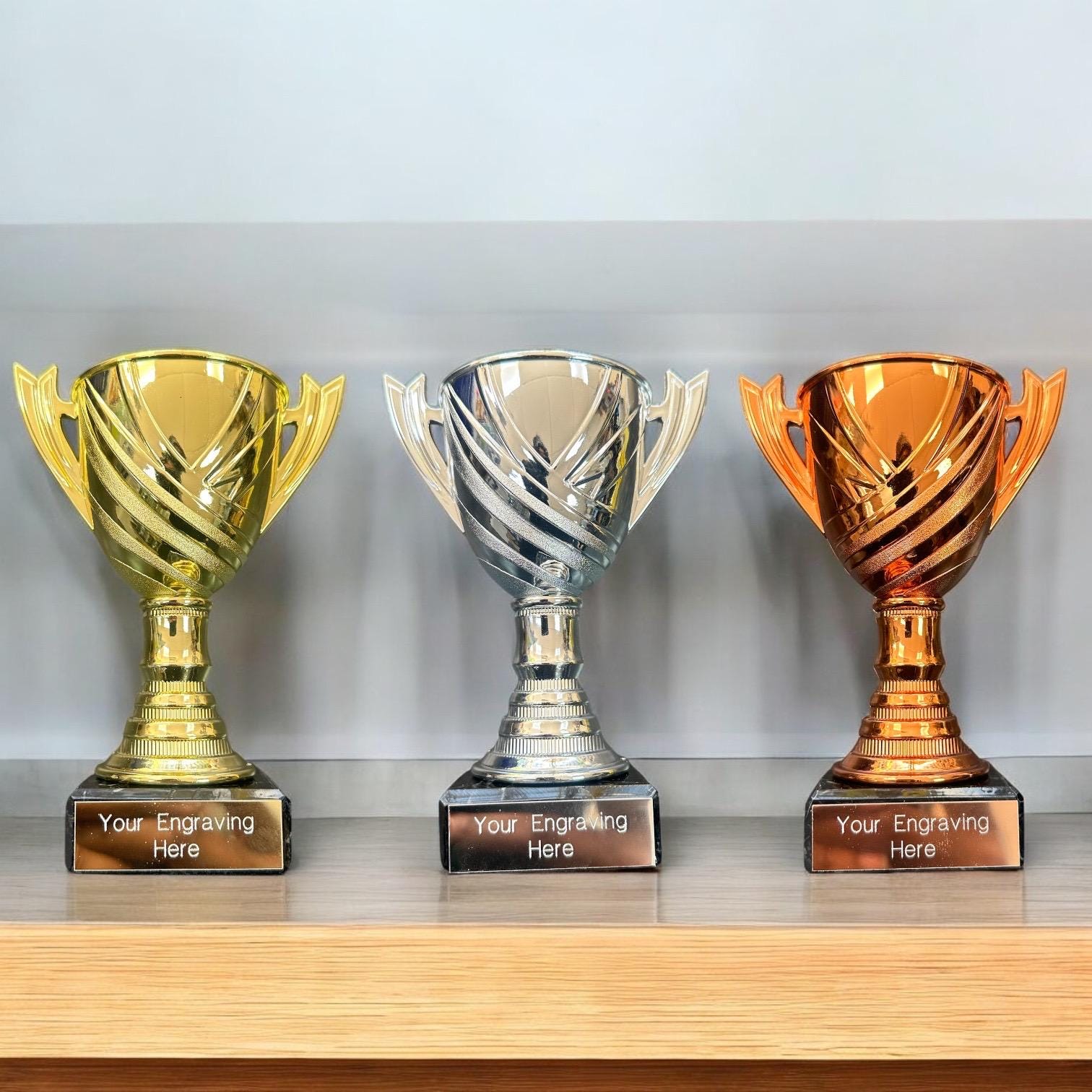 Small Gold, Silver and Bronze Trophy With Marble Base, Free Engraving ...