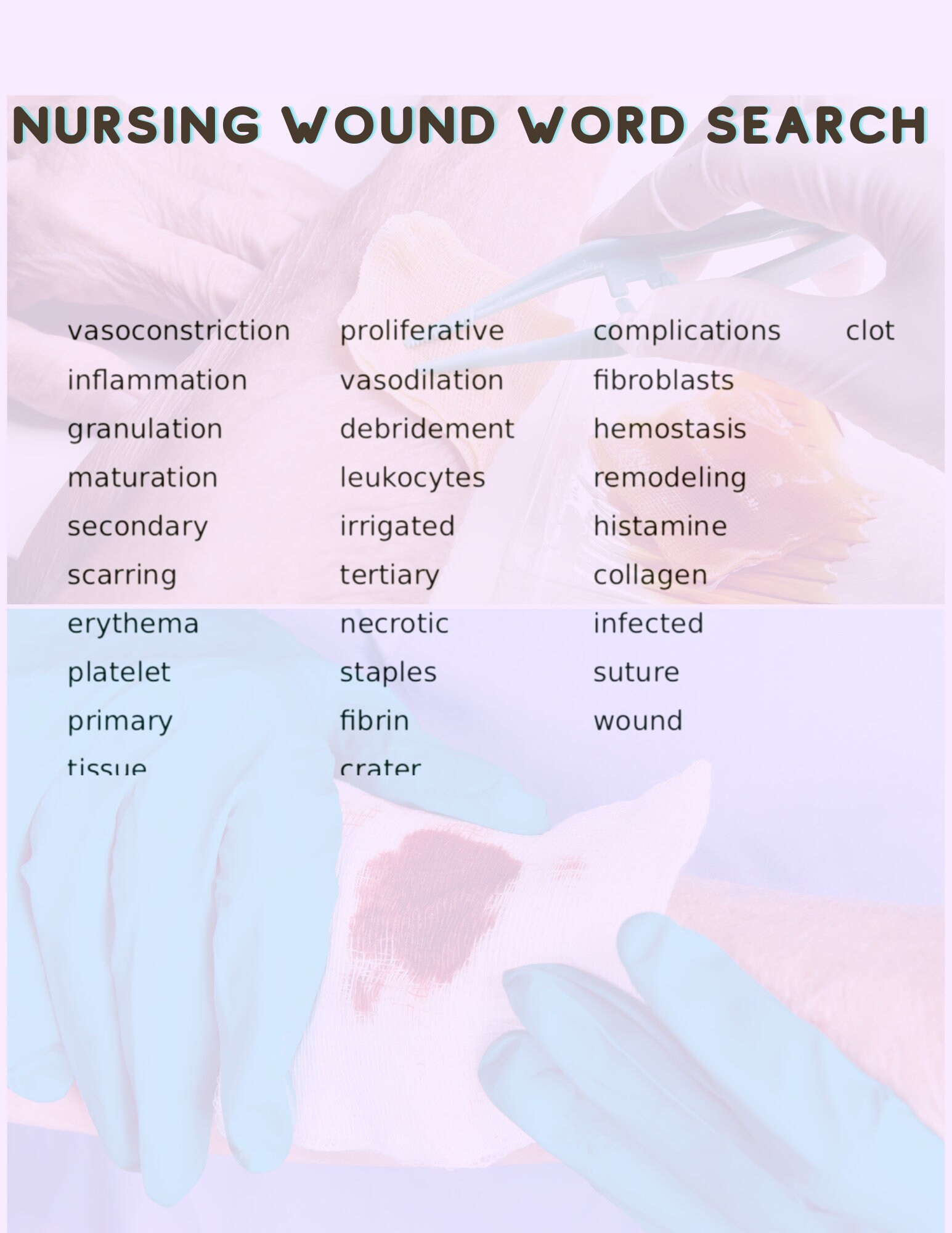 Nursing Wound Word Search Wound Nursing Puzzle - Etsy