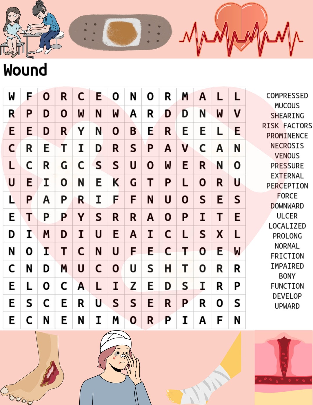 Nursing Wound Word Search Wound Nursing Puzzle - Etsy