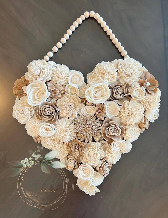 Flower Heart Decor Wood Flower Heart Decor Heart Door Decor - Etsy