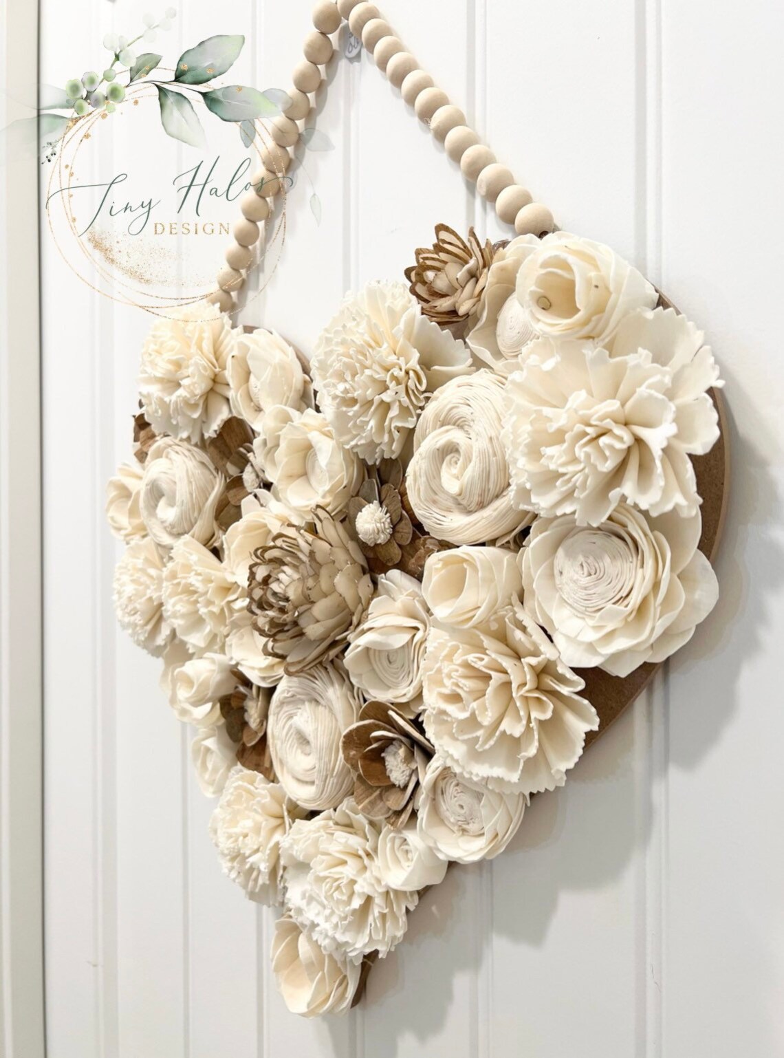 Flower Heart Decor, Wood Flower Heart Decor, Heart Door Decor, Door ...