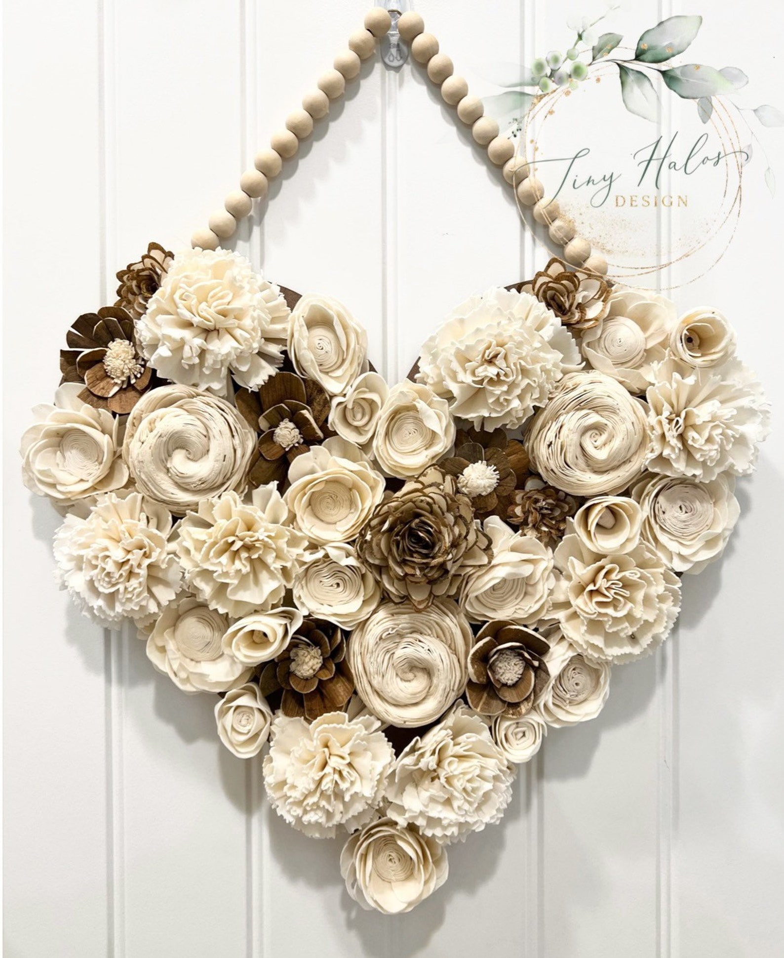 Flower Heart Decor, Wood Flower Heart Decor, Heart Door Decor, Door ...