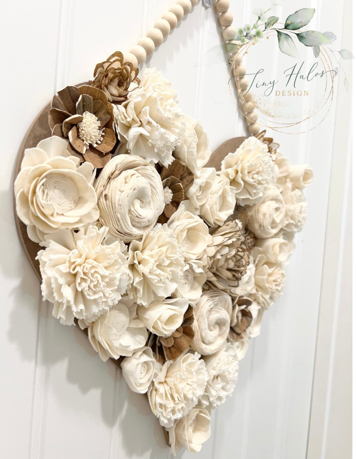 Flower Heart Decor, Wood Flower Heart Decor, Heart Door Decor, Door ...
