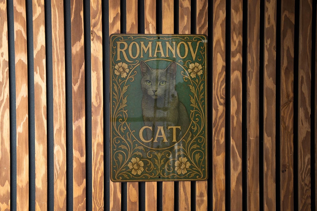 Art Nouveau Romanov Cat Metal Sign – Vintage Tin Wall Art With Floral ...
