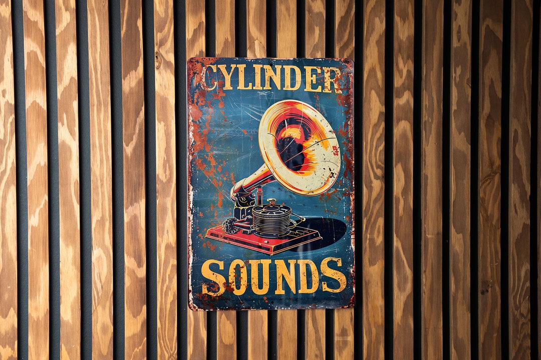 Vintage Tin Sign - Classic Phonograph, Wax Cylinder Shop, Horn Speaker ...