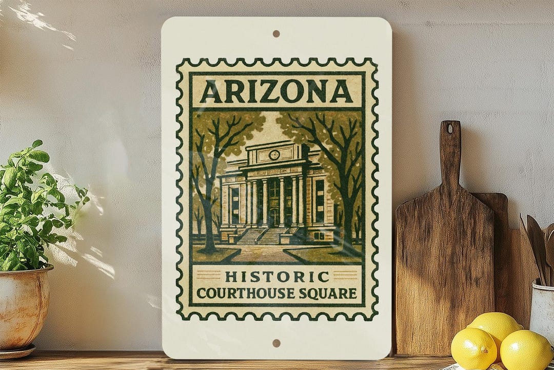 Arizona Historic Courthouse Square Metal Sign – Vintage Stamp Style ...