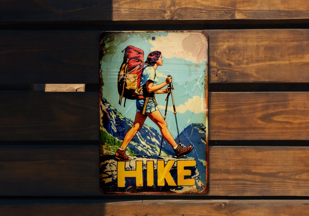 Hiking HIKE Vintage Style Aluminum Metal Sign, Wall Decor, Outdoor Art ...