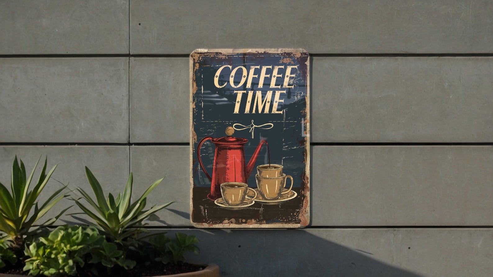 Rustic Coffee Time Sign, Metal Wall Decor, Kitchen Art, Vintage Home ...