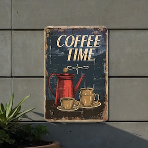 Rustic Coffee Time Sign, Metal Wall Decor, Kitchen Art, Vintage Home ...