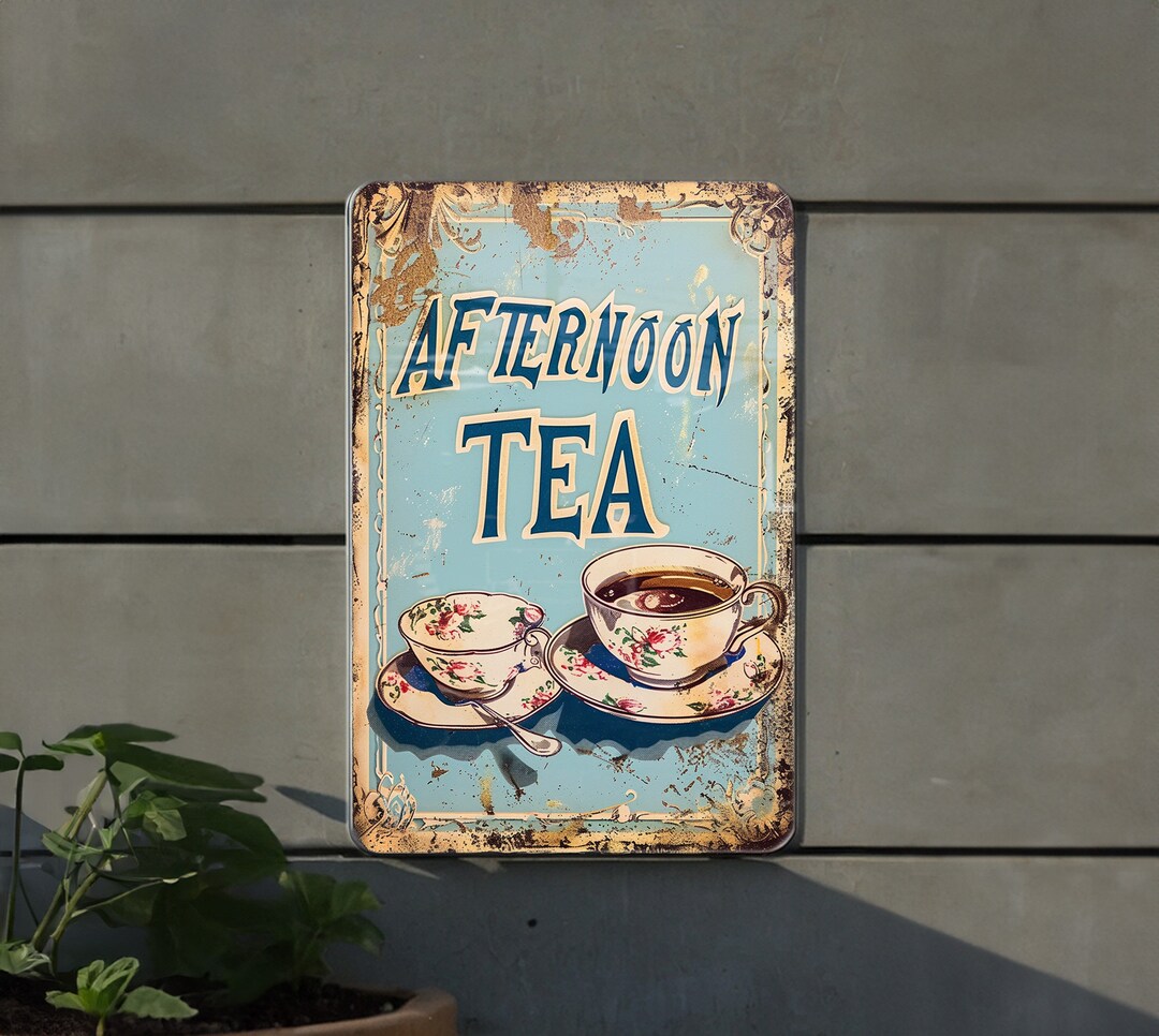 Afternoon Tea Vintage Style Metal Sign - Cafes, Teacup Illustration ...