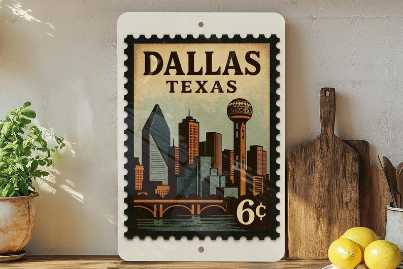 Dallas Texas Postage Stamp Metal Sign – Vintage-inspired Wall Decor ...