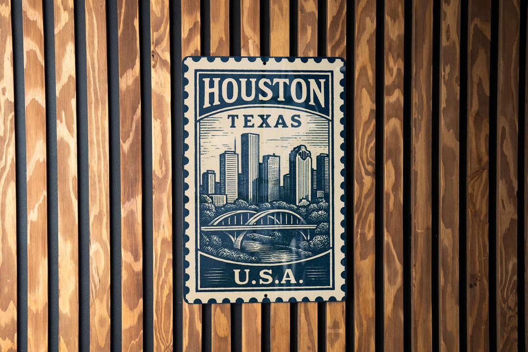 Houston Texas Stamp Style Metal Sign – Vintage Wall Art Décor for Home ...