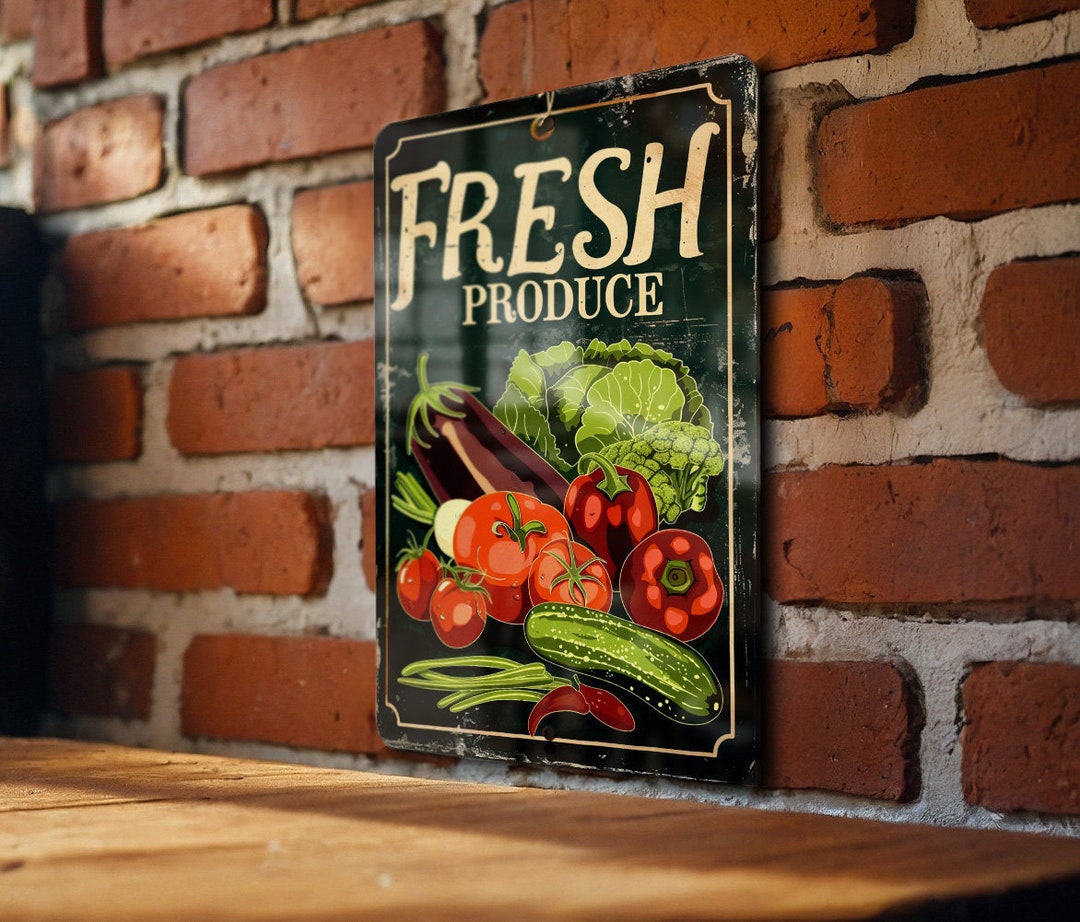Vintage Style Fresh Produce Metal Sign: Farmer's Market, Produce ...