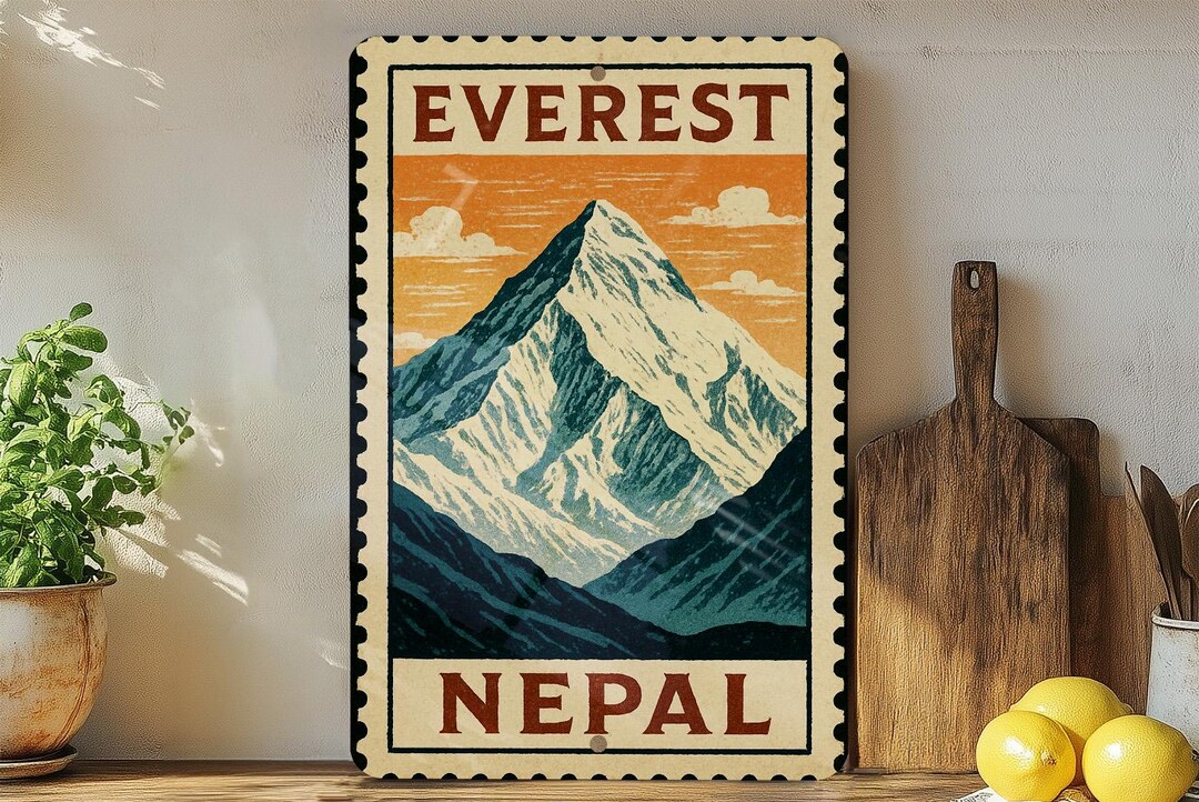 Mount Everest Nepal Metal Sign – Vintage Stamp Style Wall Art, Travel ...