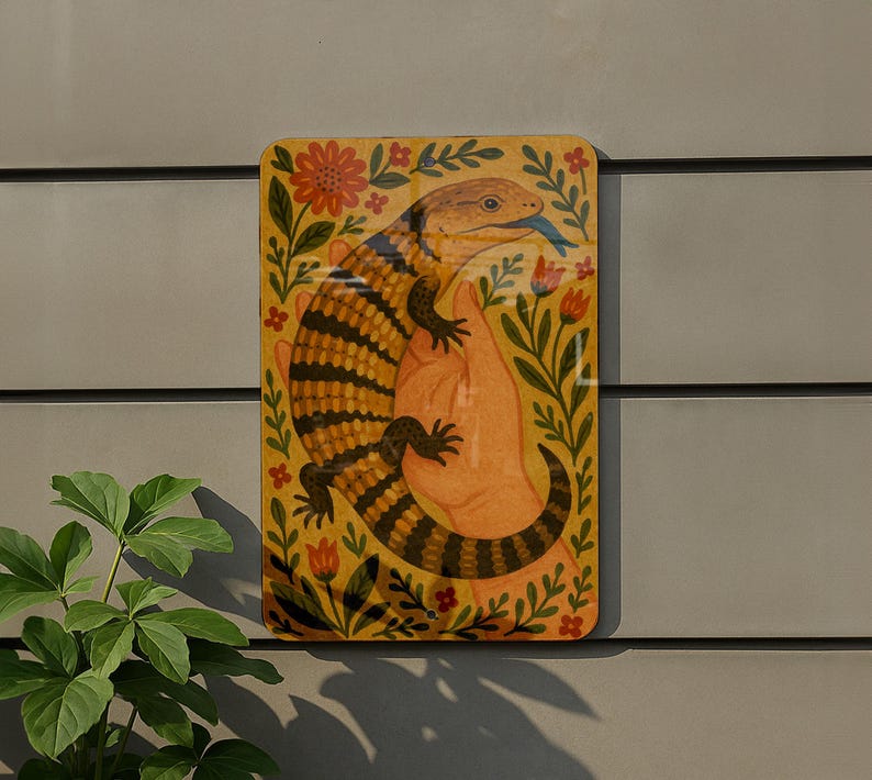 Blue-tongued Skink Metal Sign – Hand-painted Folk Art Style Lizard Wall ...