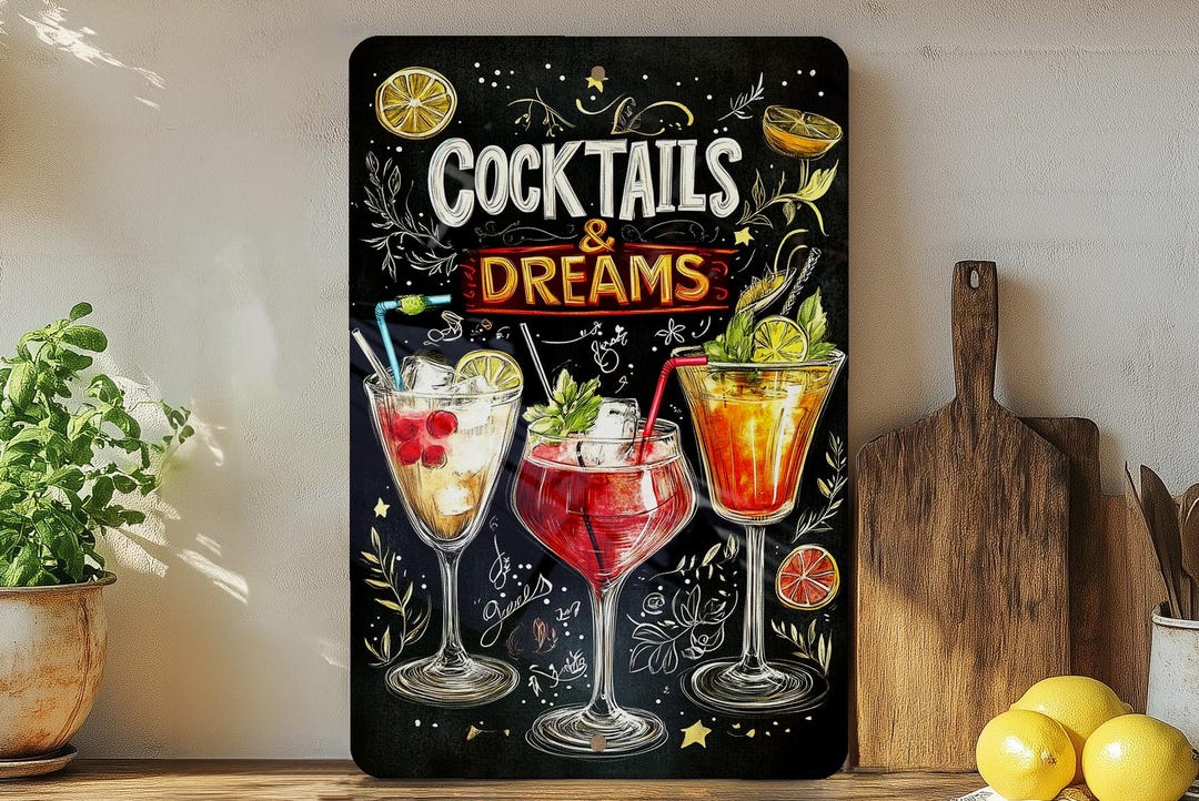 Cocktail Dreams Metal Sign, Chalkboard Menu, Illustrated Cocktails, Bar ...